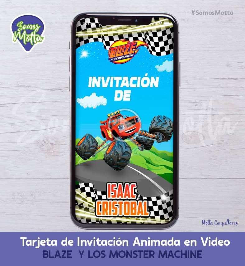 Tarjeta de Invitación Digital Animada BLAZE Y LOS MONSTER MACHINE