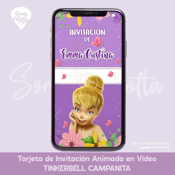 TARJETA DE INVITACIÓN CAMPANITA TINKERBELL Somos Motta