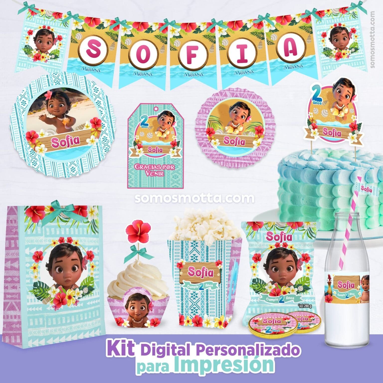 KIT IMPRIMIBLE MOANA BEBÉ Somos Motta