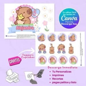 Cake Topper de Capibara para Editar Somos Motta